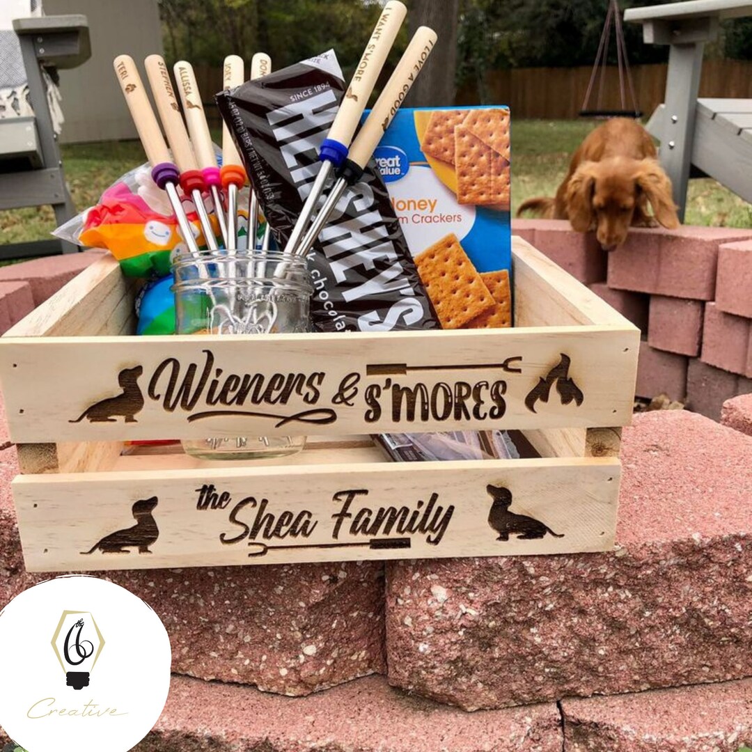 Personalized S'mores Crate Kit, Engraved Roasting Sticks, Dachshund ...