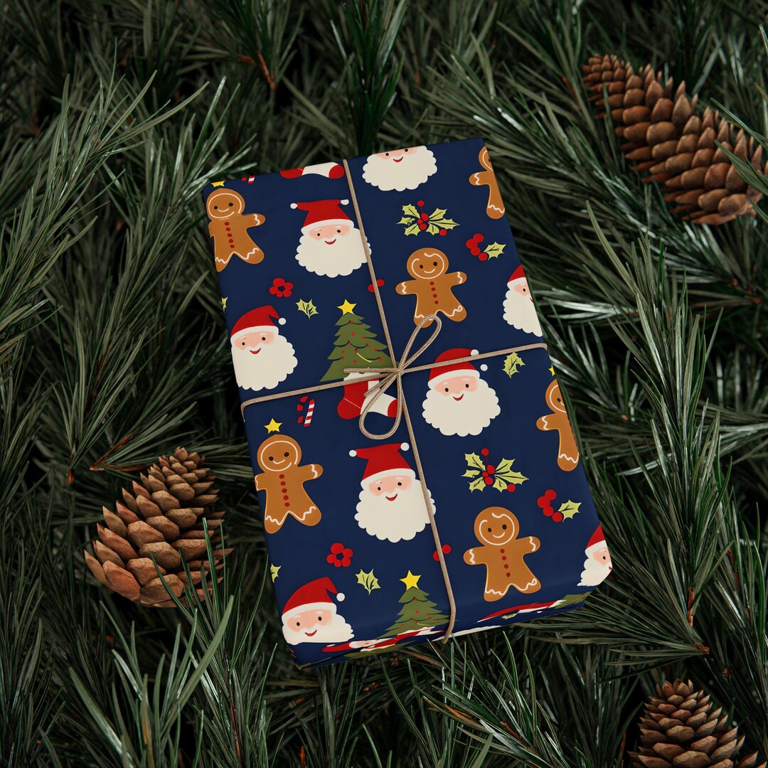 Santa Claus and Gingerbread Wrapping Paper | Christmas Holiday Pattern ...