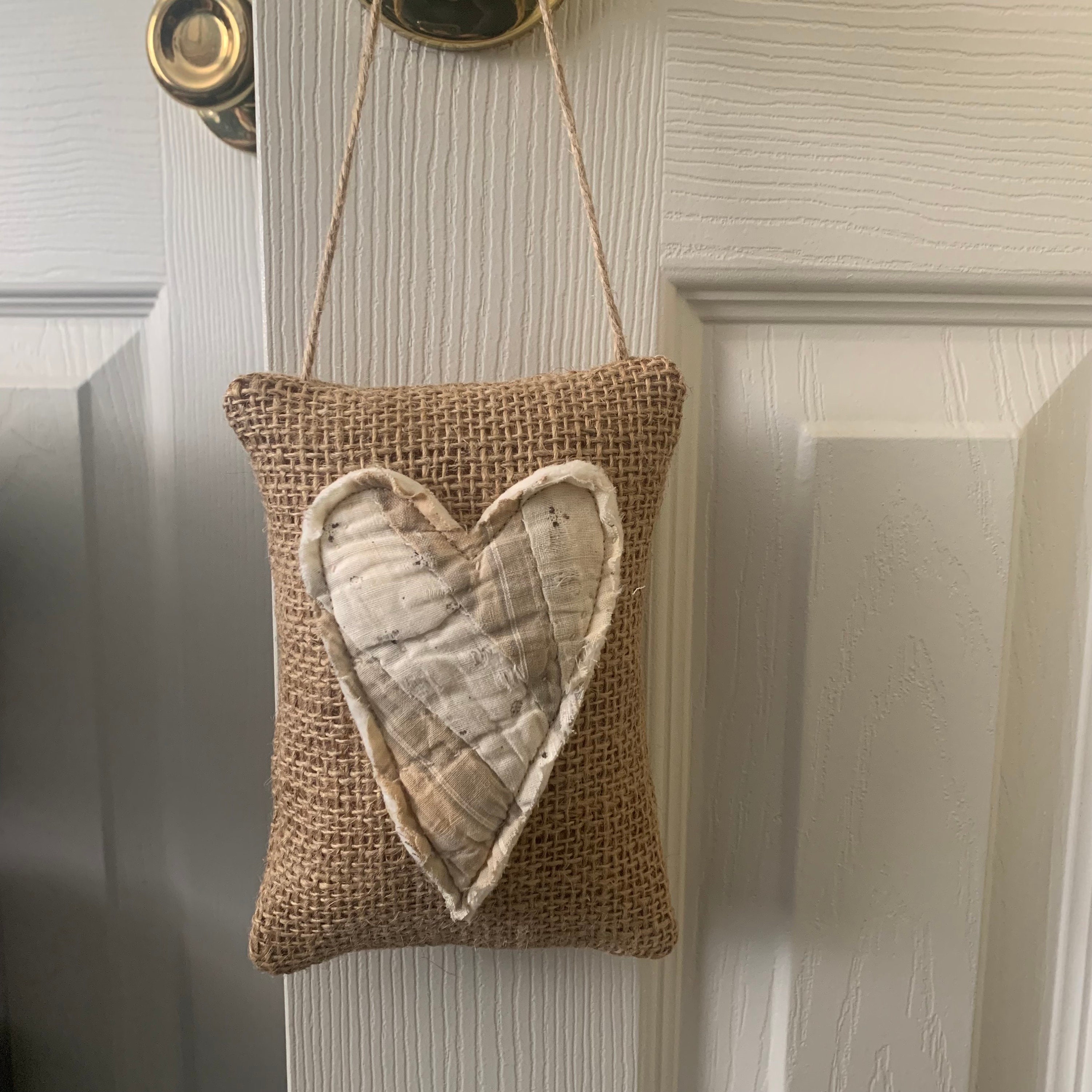 Tattered Heart Peg Hanger Door Knob Burlap Mini Pillow Tuck Vintage ...