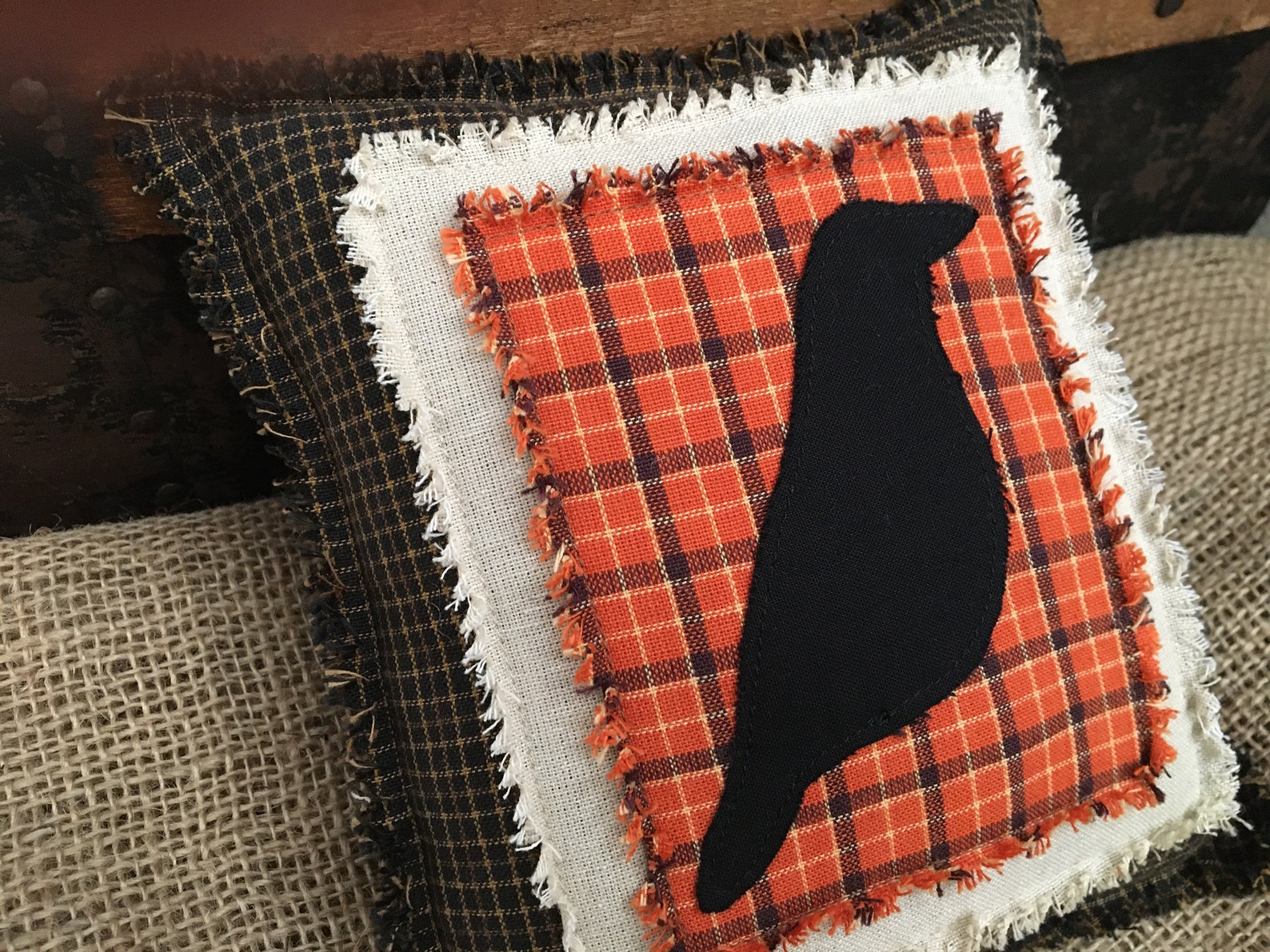 Primitive Crow Pillow Tuck Shelf Sitter Orange Black Brown Tan | Etsy