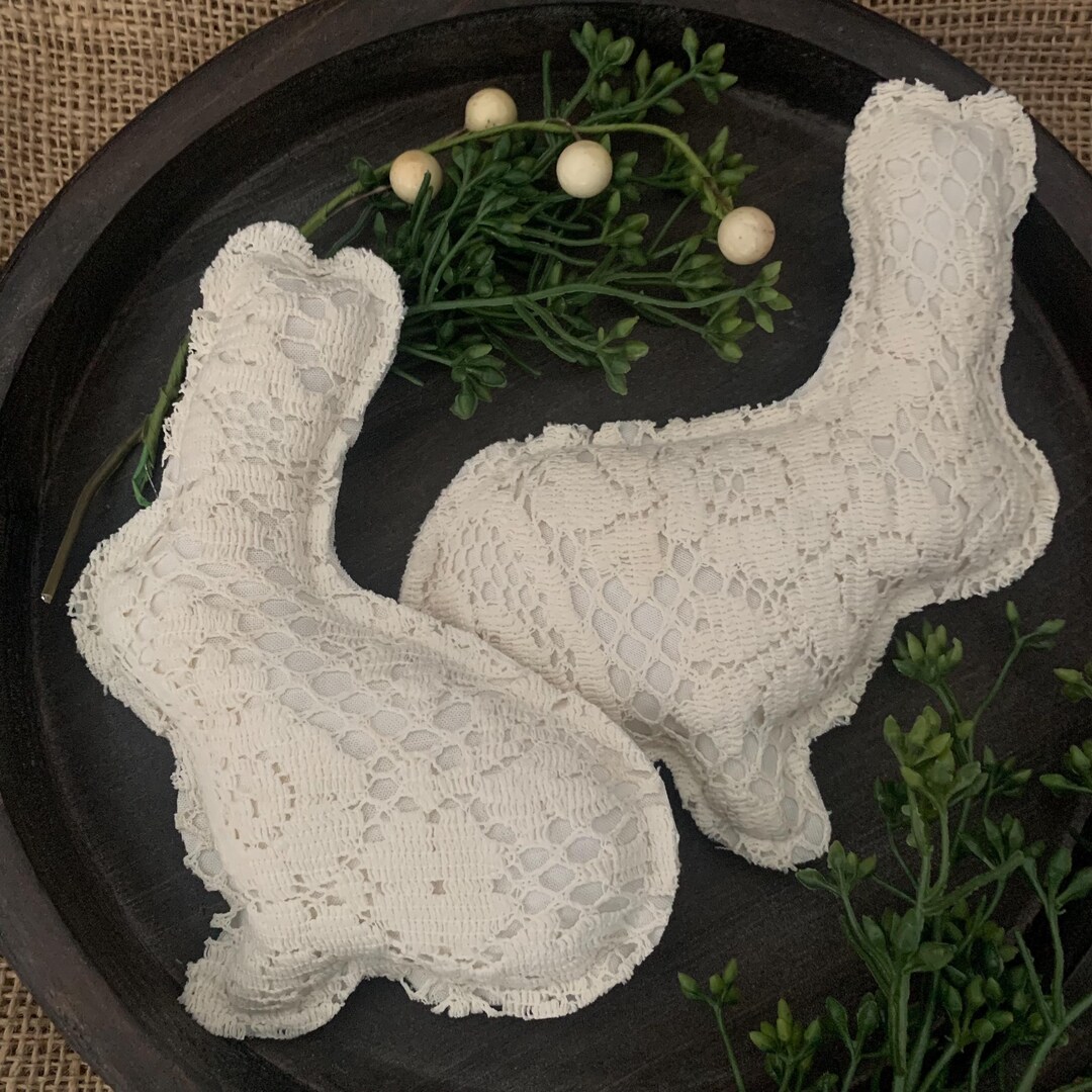 Vintage Lace Bunnies Rabbits Bowl Fillers Basket Ornies Yellowish Cream ...