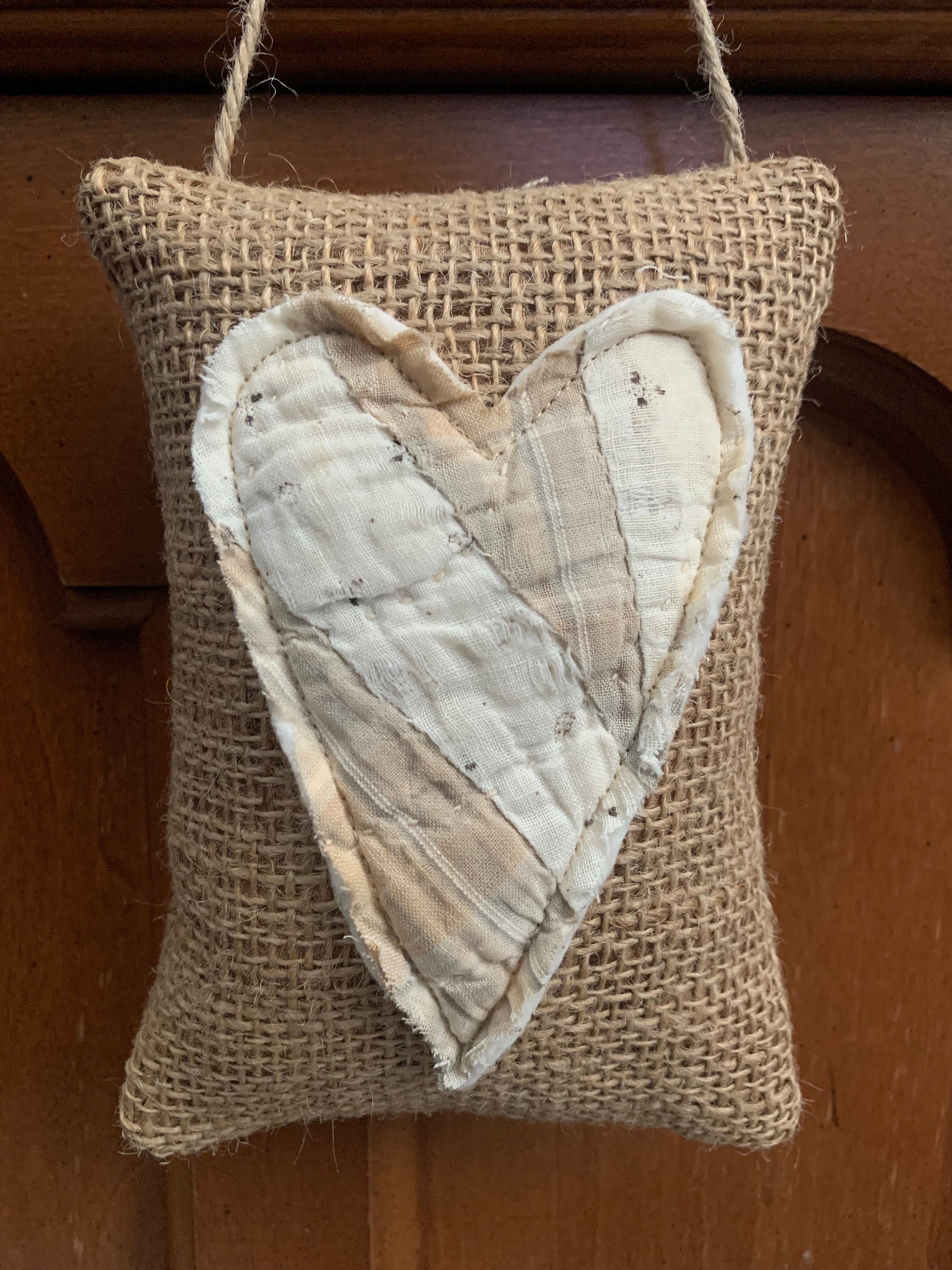 Tattered Heart Peg Hanger Door Knob Burlap Mini Pillow Tuck Vintage ...