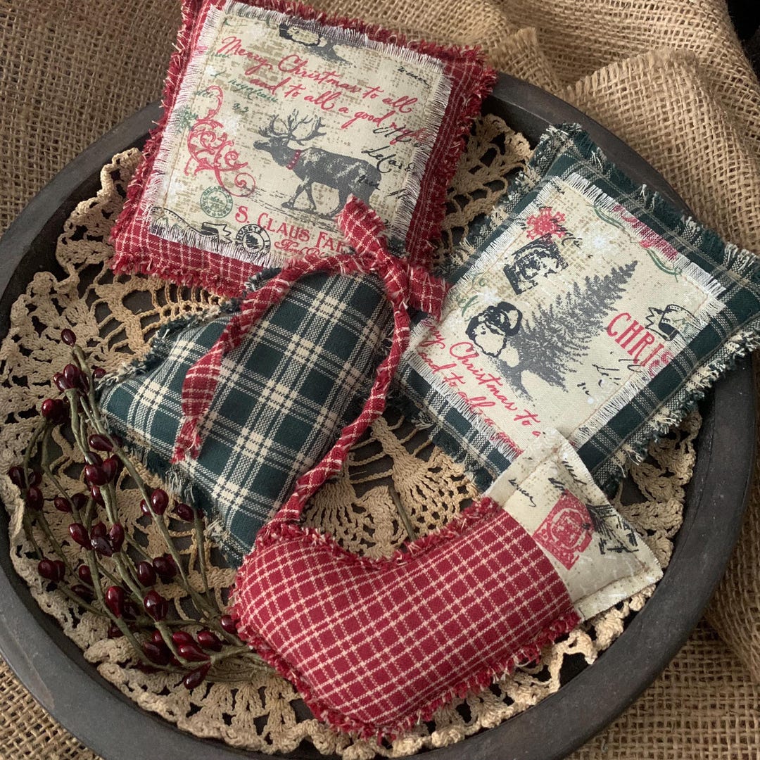 Vintage Christmas Bowl Fillers Mini Pillow Tucks Tiered Tray Holiday ...