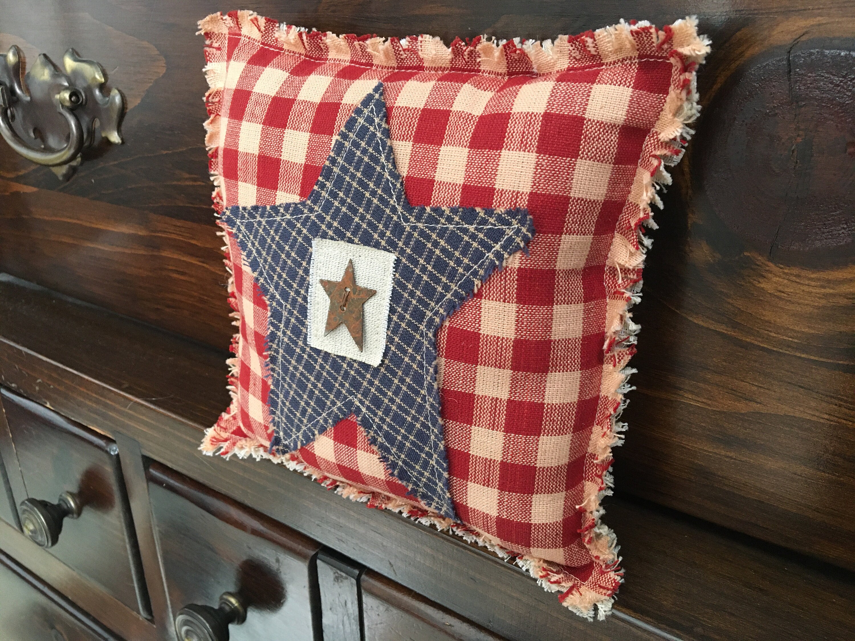 Patriotic Star Pillow Tuck Shelf Sitter Tiered Tray Primitive Rustic ...