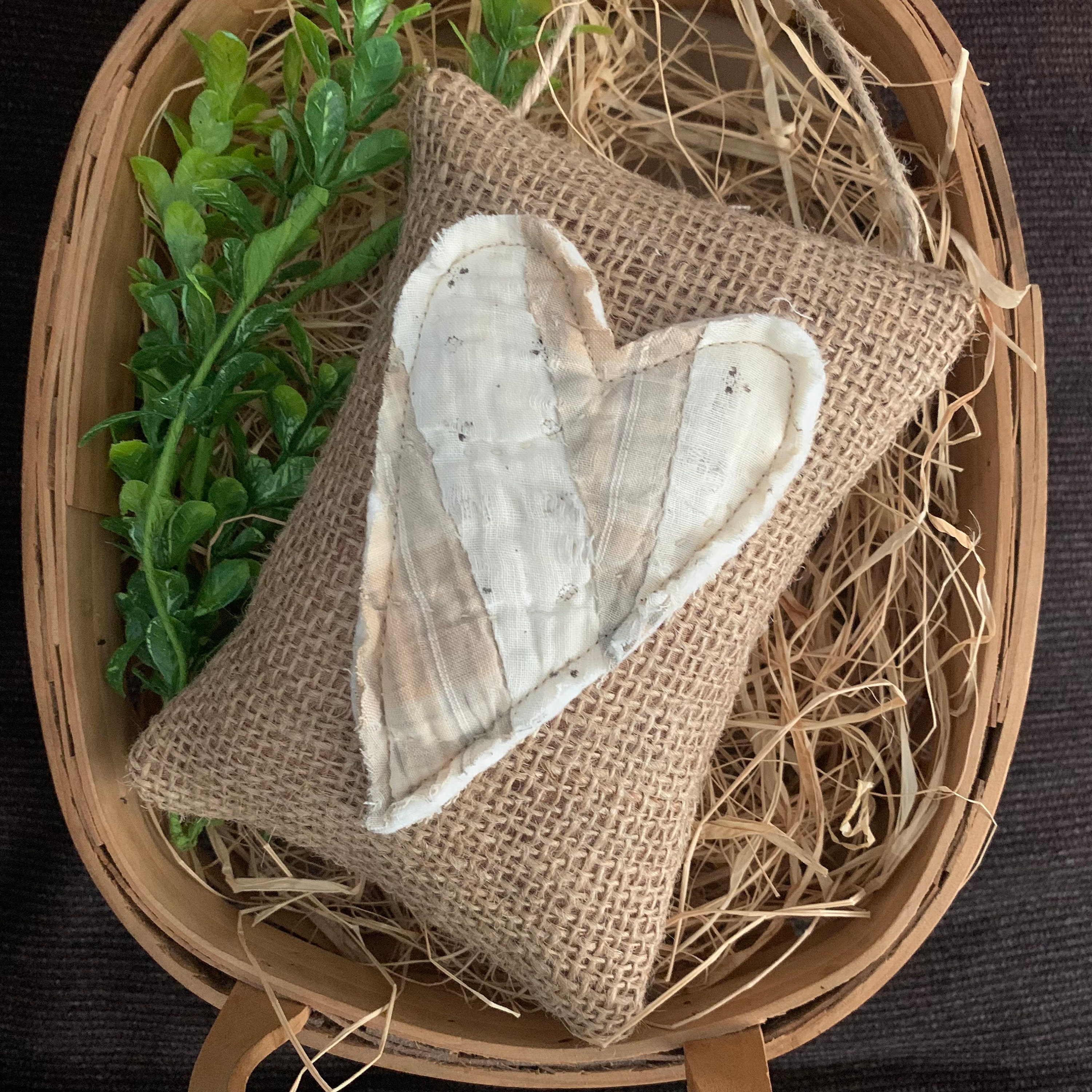 Tattered Heart Peg Hanger Door Knob Burlap Mini Pillow Tuck Vintage ...