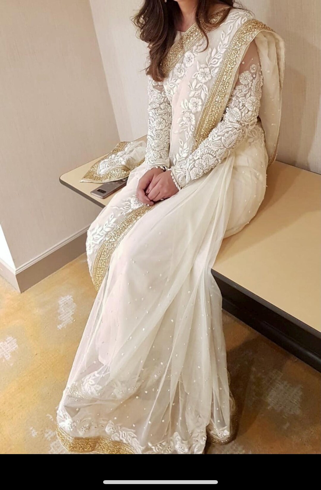 Custom-made Off-white Sari With Hand-embroidered Long Sleeves - Etsy
