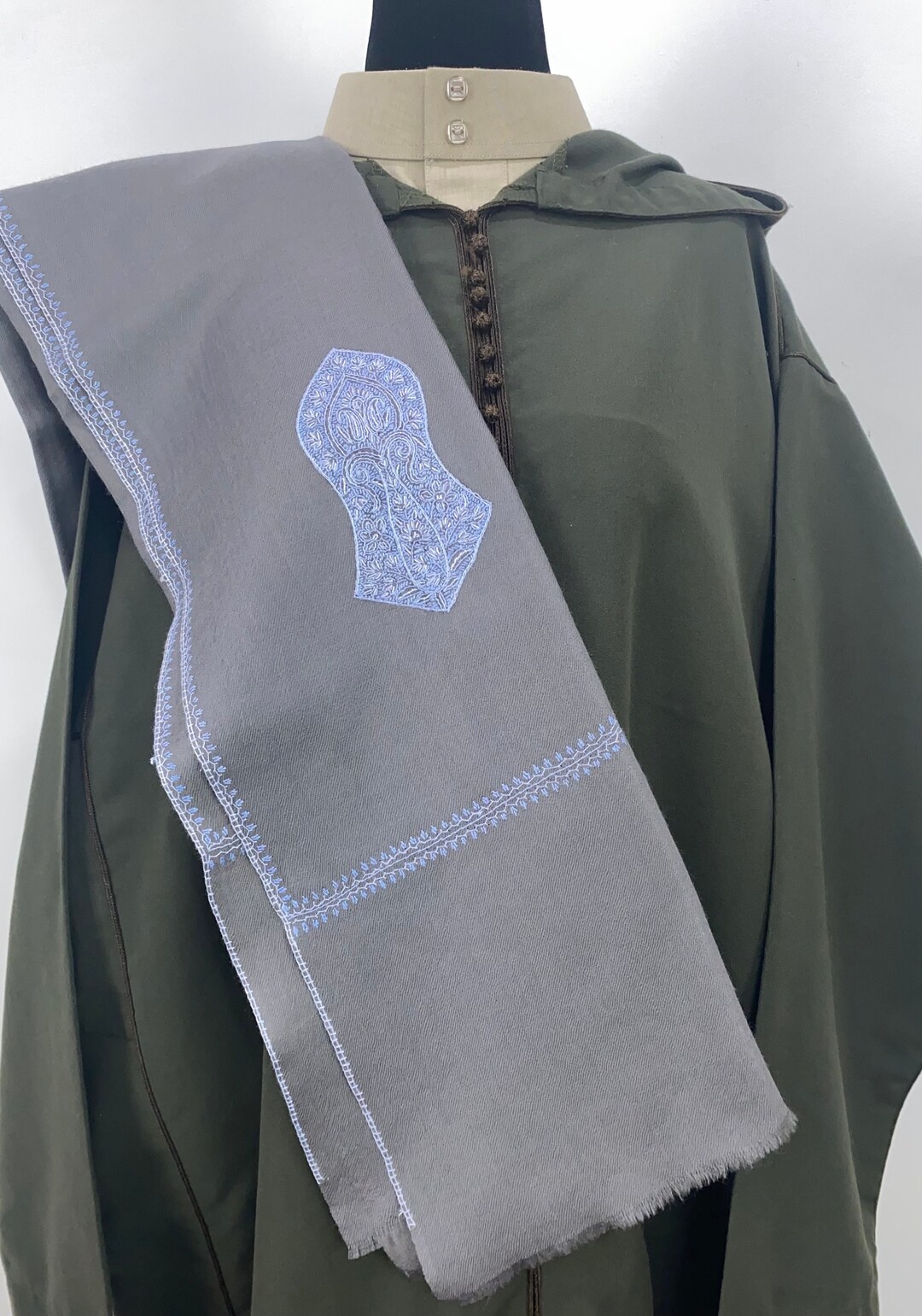 Safa Sandala Hand Embroidered Wool Shawl - Slate - Etsy