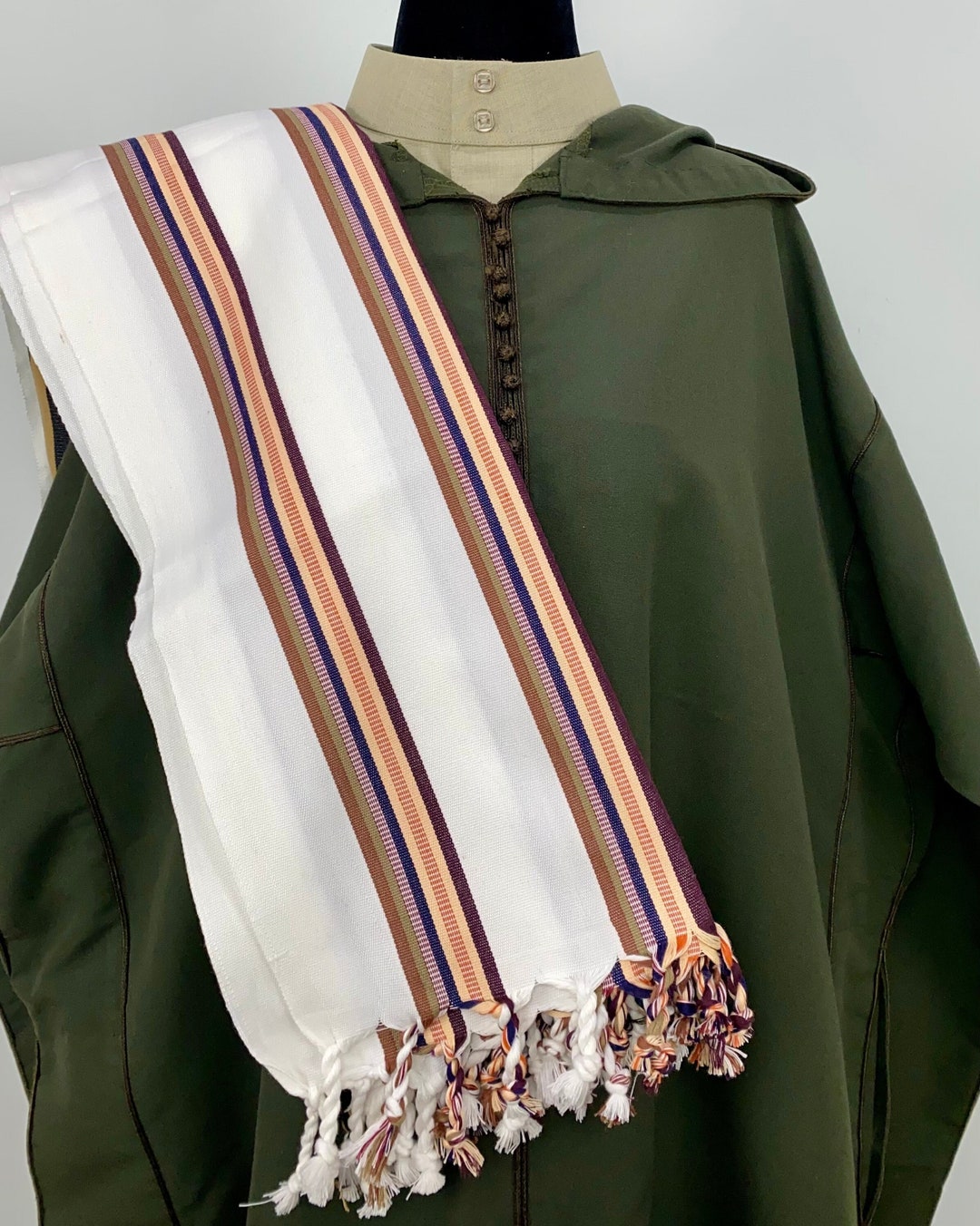 Habirah Yemeni Cotton Shawl - Heavy Weight - White #1 - Peanut Brown ...