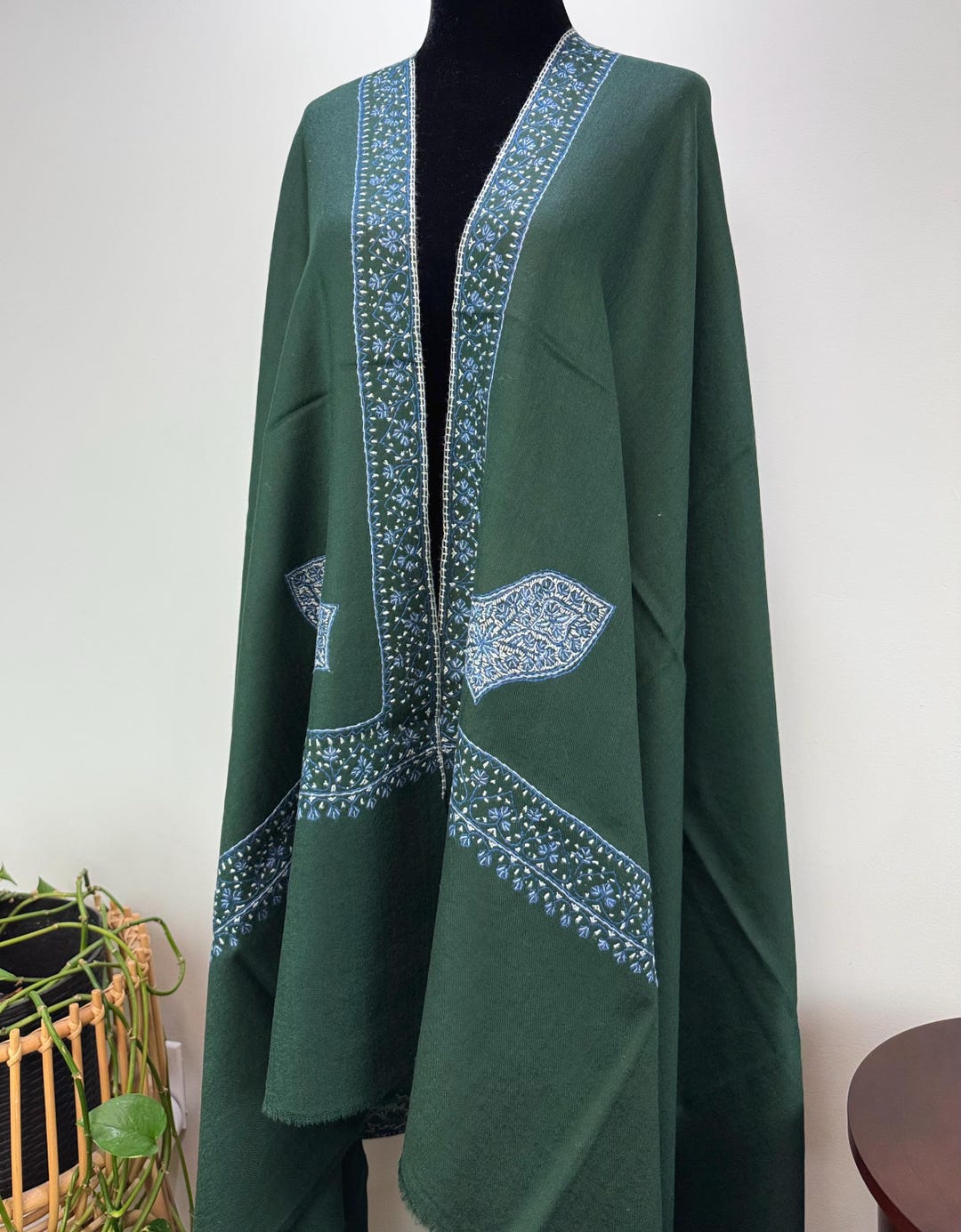 Darqawi Sandala Hand Embroidered Wool Shawl - Pine Green - Etsy