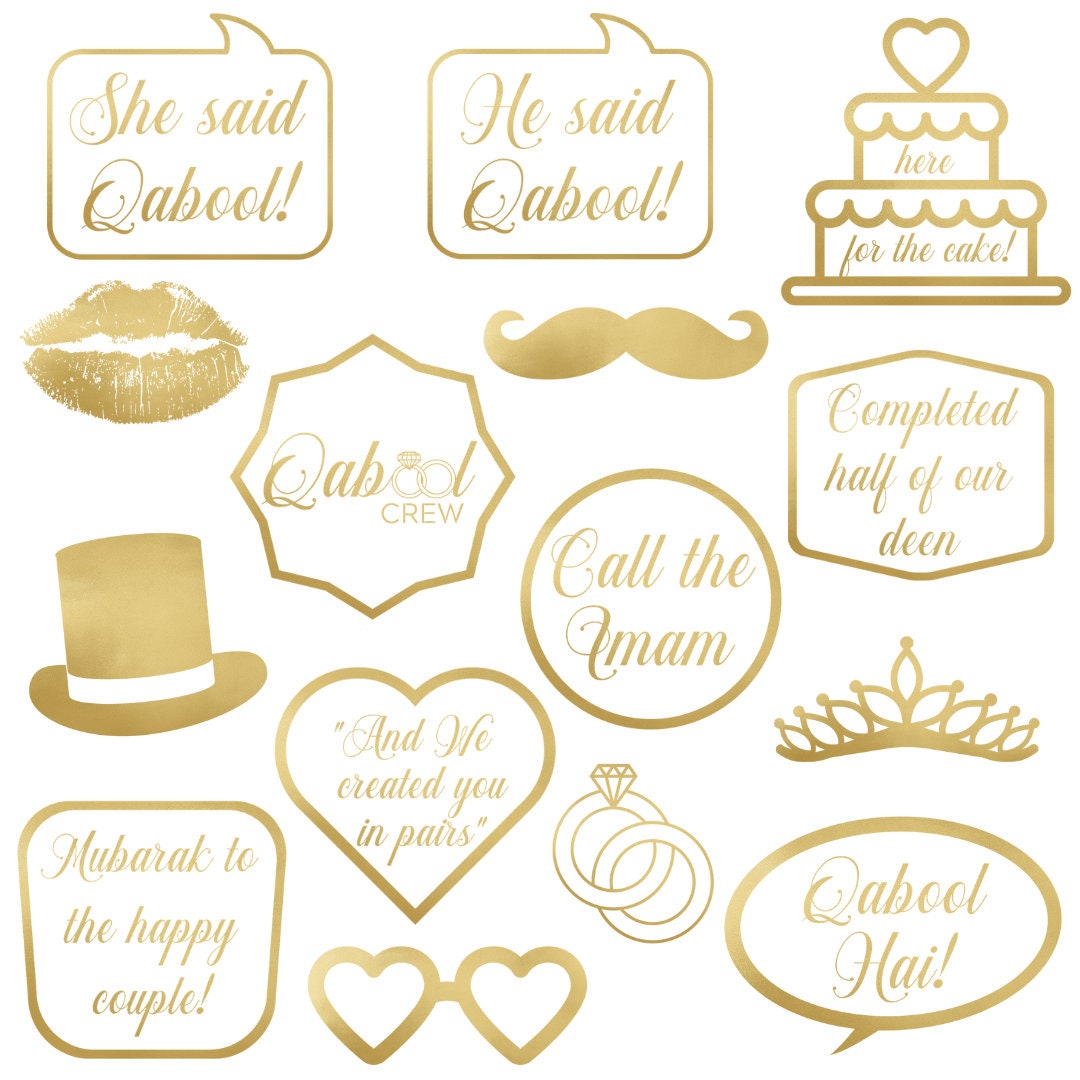 Qabool Wedding Photo Props 15 Pack - Printed & Cut With Sticks Nikah ...