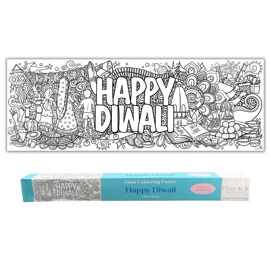 Happy Diwali Giant Colouring Poster Banner - 1.4m Diwali Decorations ...