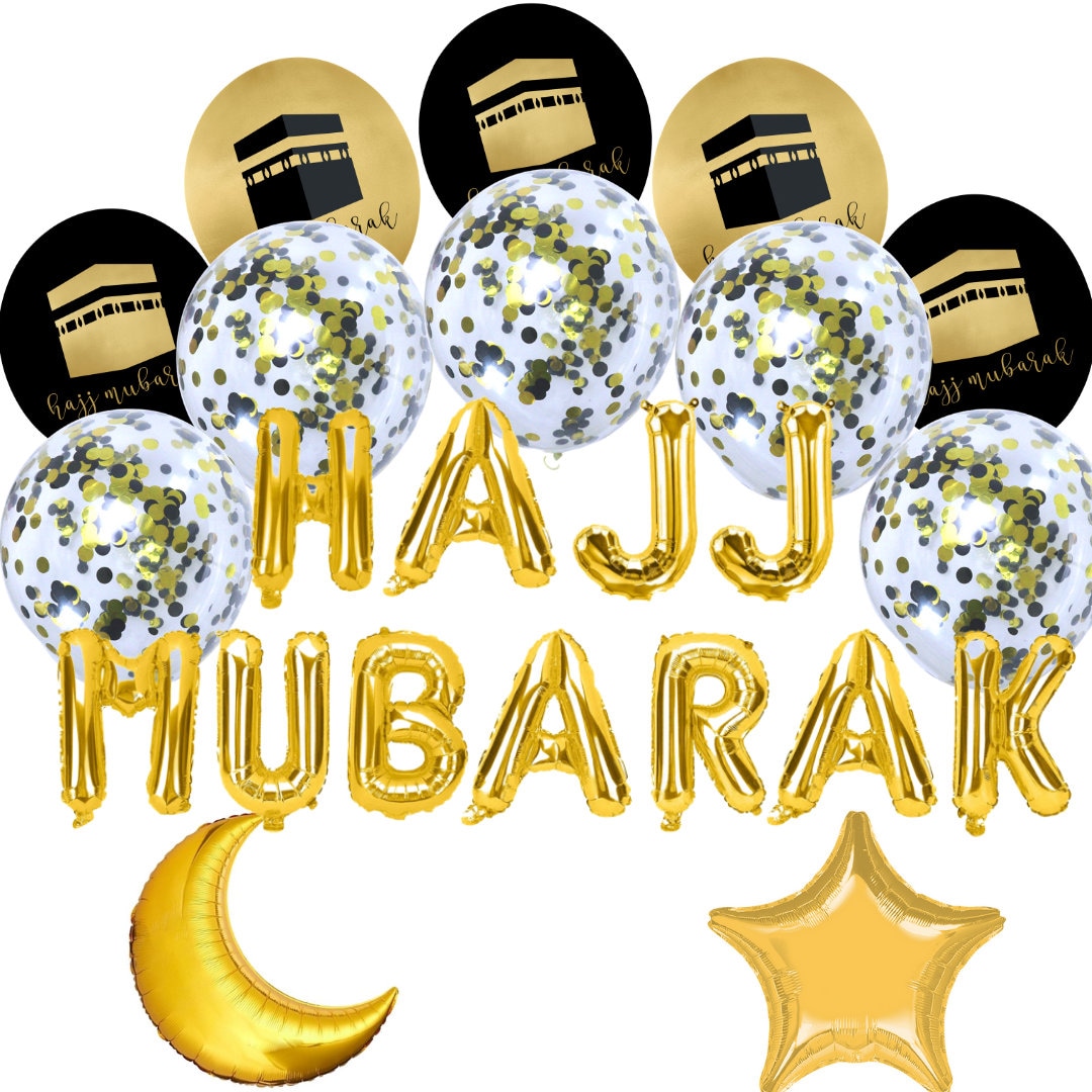 Balloon Bundle Hajj Mubarak - Gold Balloon Set Decorations Hajj ...