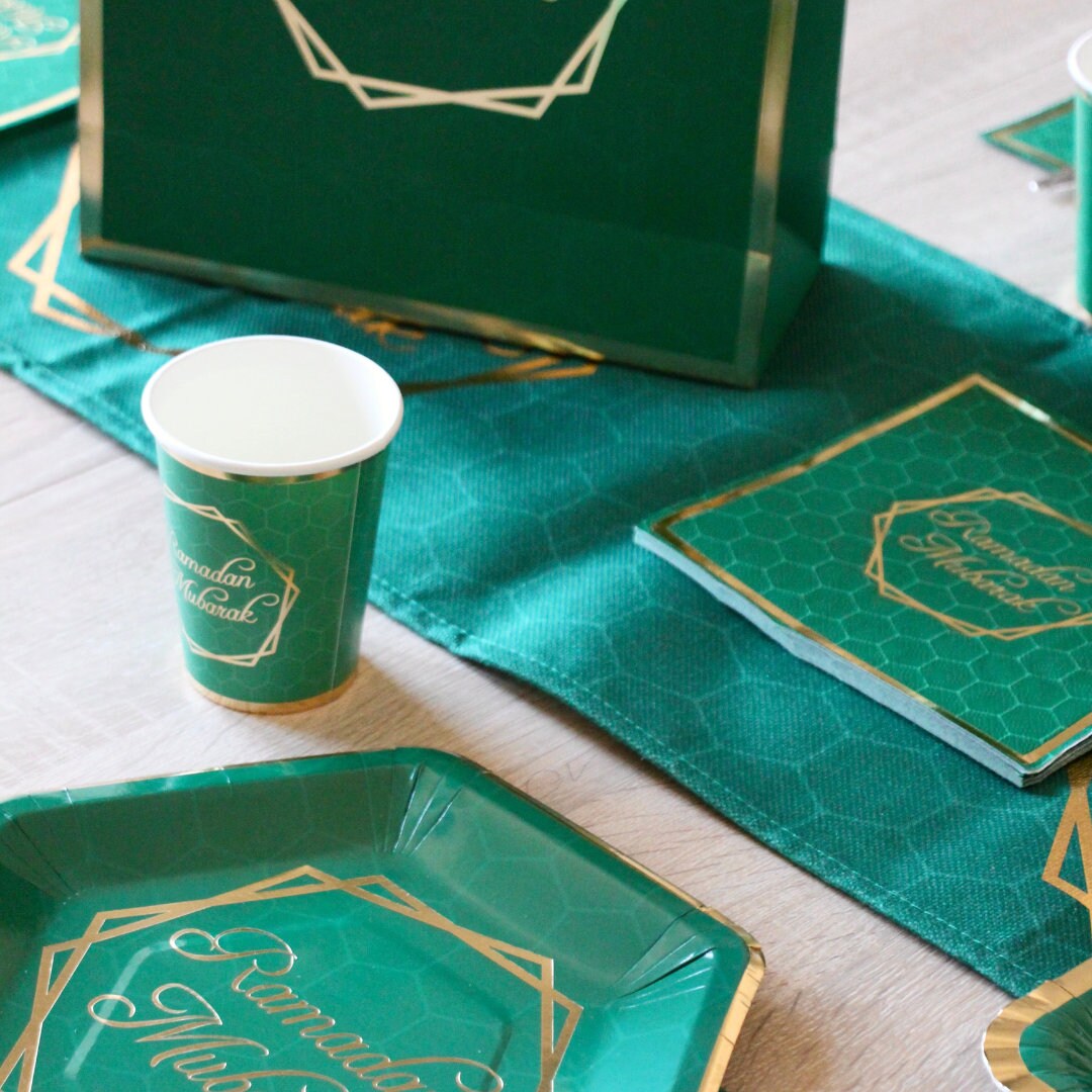 Ramadan Table Runner Green & Gold - Ramadan Mubarak Table Runner ...