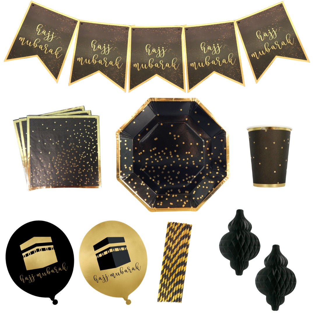 Party in A Box Hajj - Black & Gold Balloon Set Decorations Hajj ...