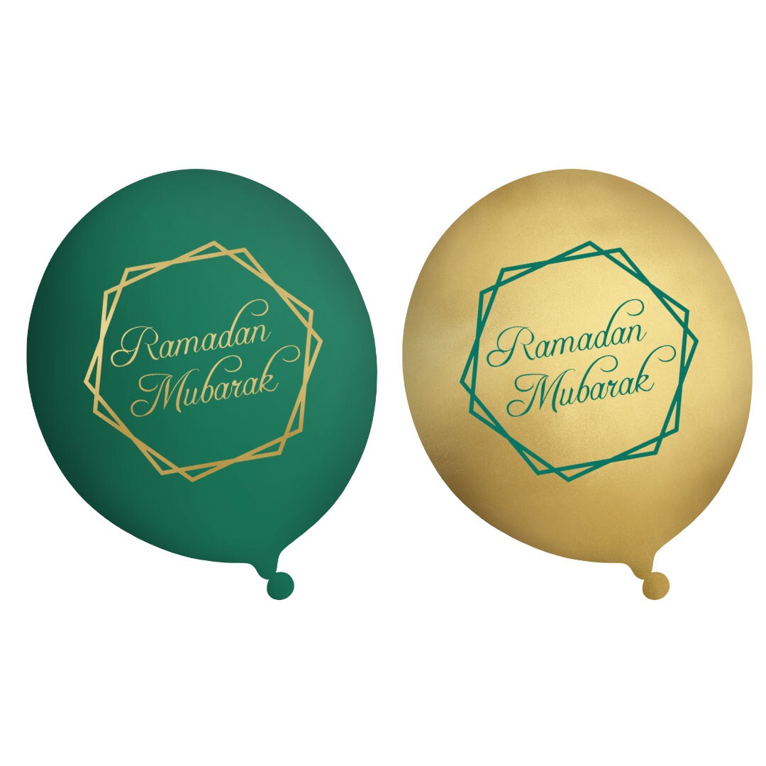 Ramadan Mubarak Party Balloons 10pk - Green & Gold Iftar Party Balloons ...