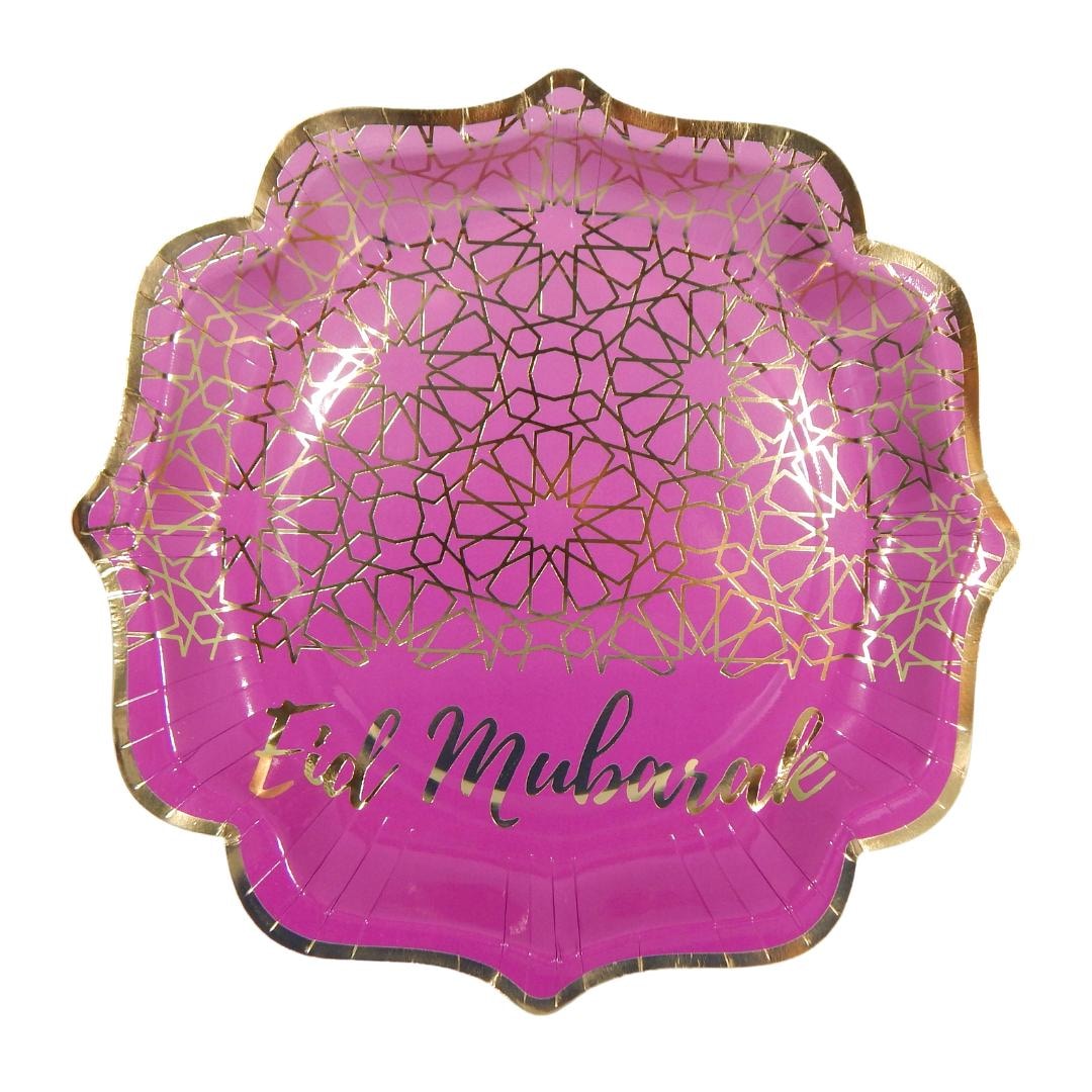 Eid Mubarak Party Plates 10pk - Purple & Gold Tableware Eid Party Decor ...