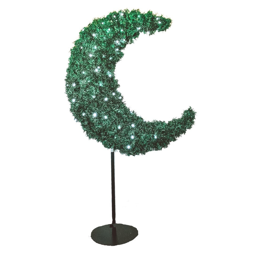 5ft Eid Moon Tree & LED Lights Green - Large Crescent Moon Tree 3D ...