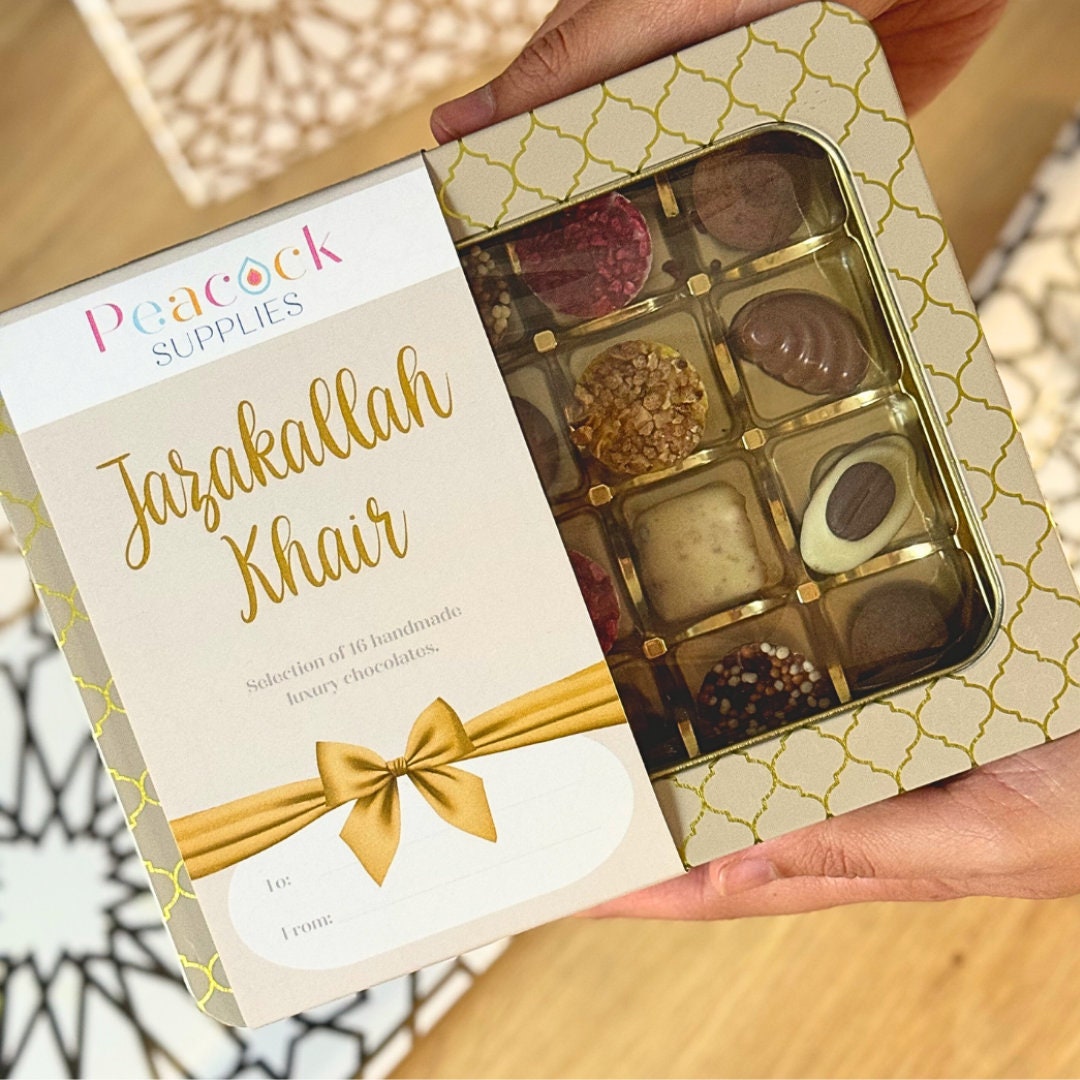 Jazakallah Luxury Chocolate Selection Gift Tin 16pk - Personalised Gift ...