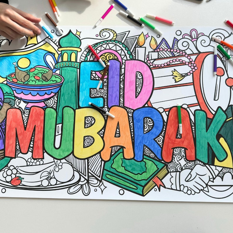 Eid Mubarak Giant Colouring Poster Banner - 1.4m Large Eid Mubarak ...