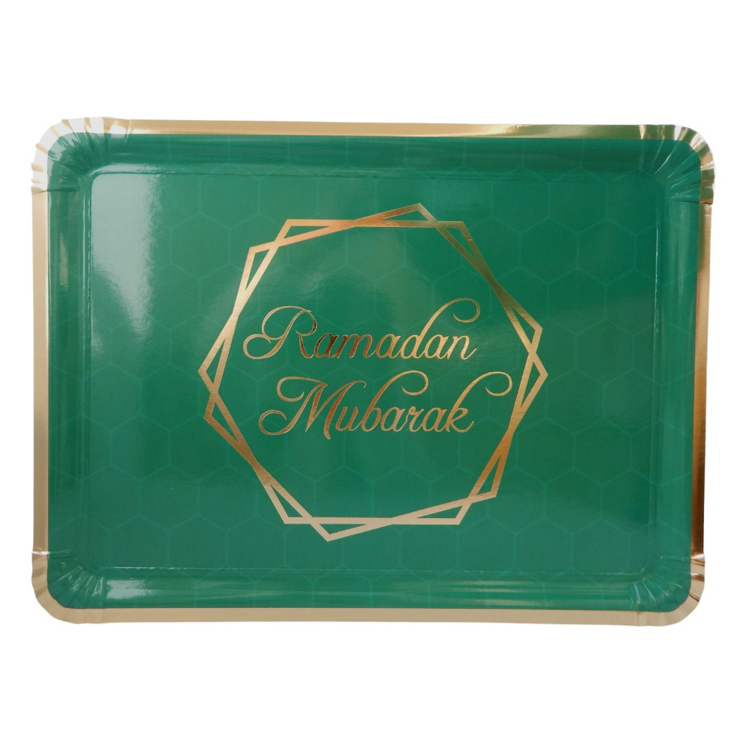Ramadan Mubarak Serving Trays 3pk - Green & Gold Ramadan Serving Trays ...