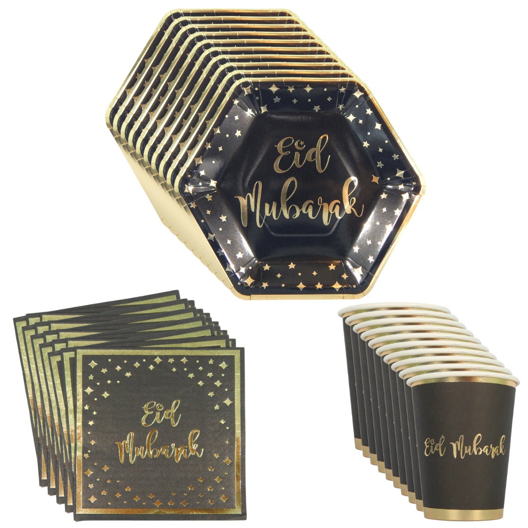 Family Bundle Eid Black & Gold - Tableware Set Eid Party Decorations ...
