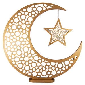 Large Moon & Star Gold - Geometric Moon Eid Decoration Islamic Decor ...