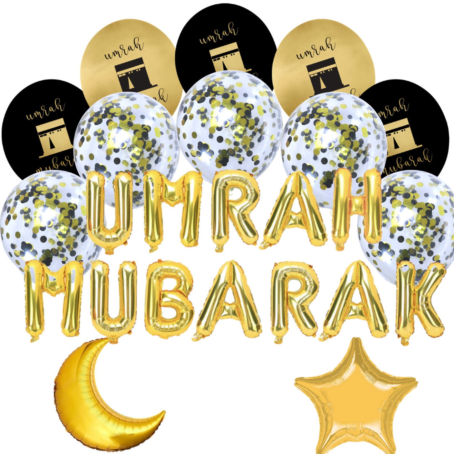 Balloon Bundle Umrah Mubarak - Gold Balloon Set Decorations Umrah ...