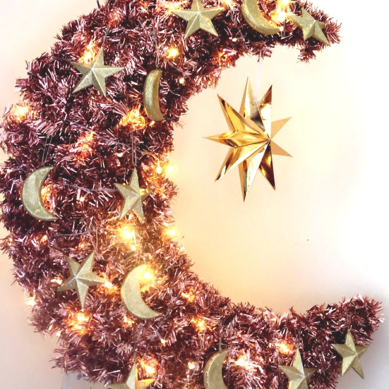 5ft Eid Moon Tree & LED Lights Rose Gold - Large Crescent Moon Tree 3D ...