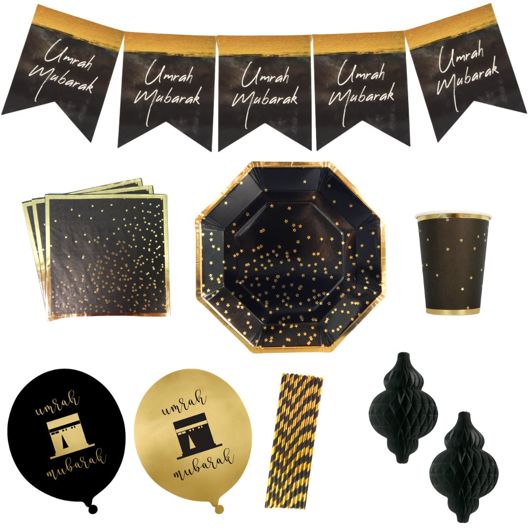 Party in A Box Umrah Mubarak - Black & Gold Decor for Umrah Decorations ...