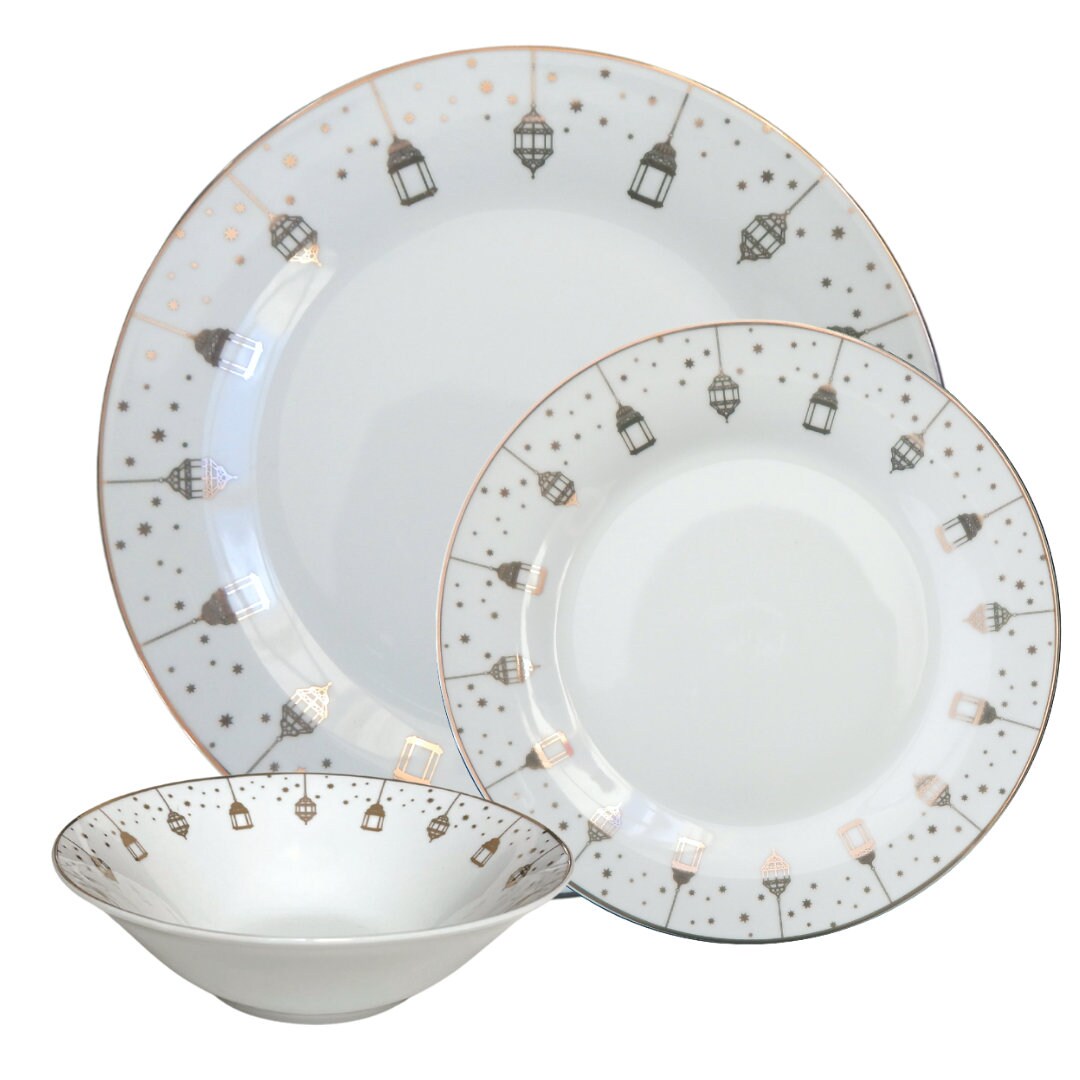 Lantern Gold Plated 18pc Dinner Set Ceramic Porcelain China Lantern ...