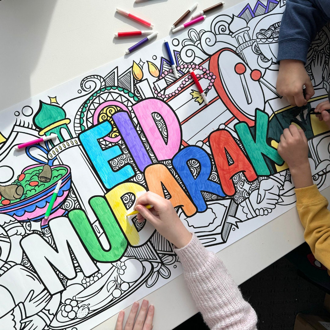 Eid Mubarak Giant Colouring Poster Banner - 1.4m Large Eid Mubarak ...