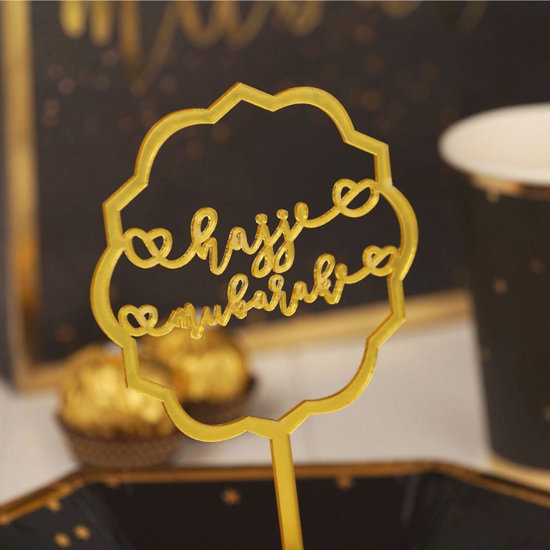 Hajj Mubarak Cake Toppers 5pk - Gold Decor for Hajj Decorations Hajj ...