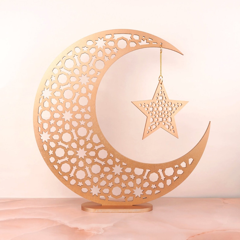Large Moon & Star Gold - Geometric Moon Eid Decoration Islamic Decor ...