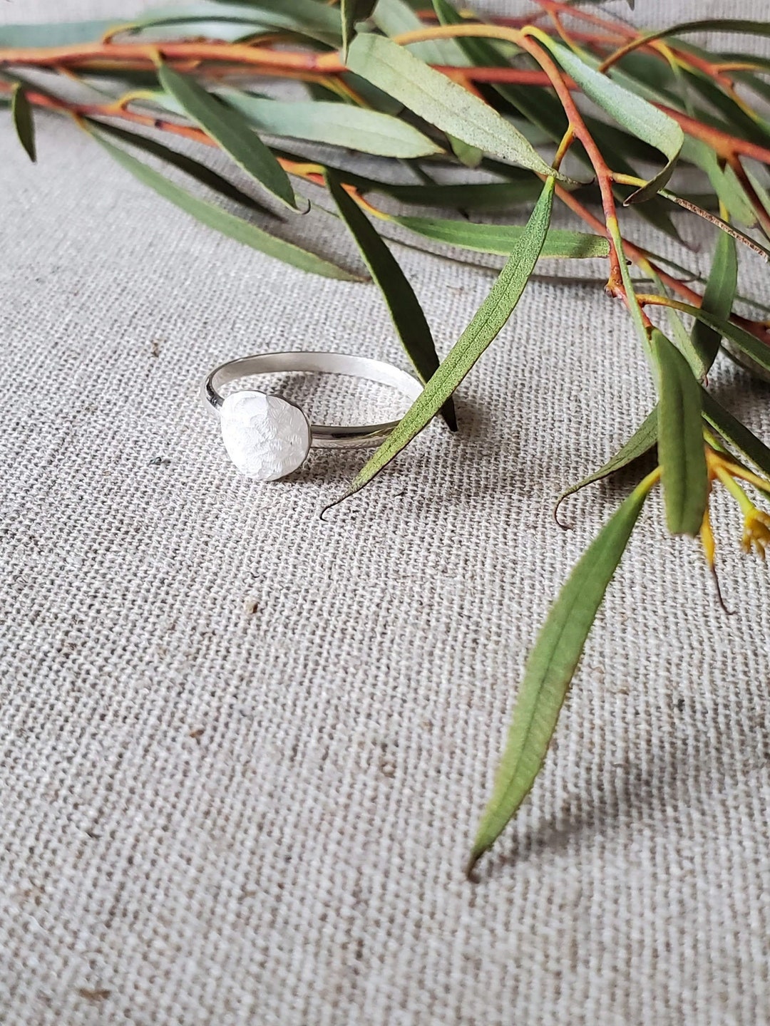 Recycled Hammered Disc Ring, Sterling Silver Ring, Handmade Ring, Eco ...