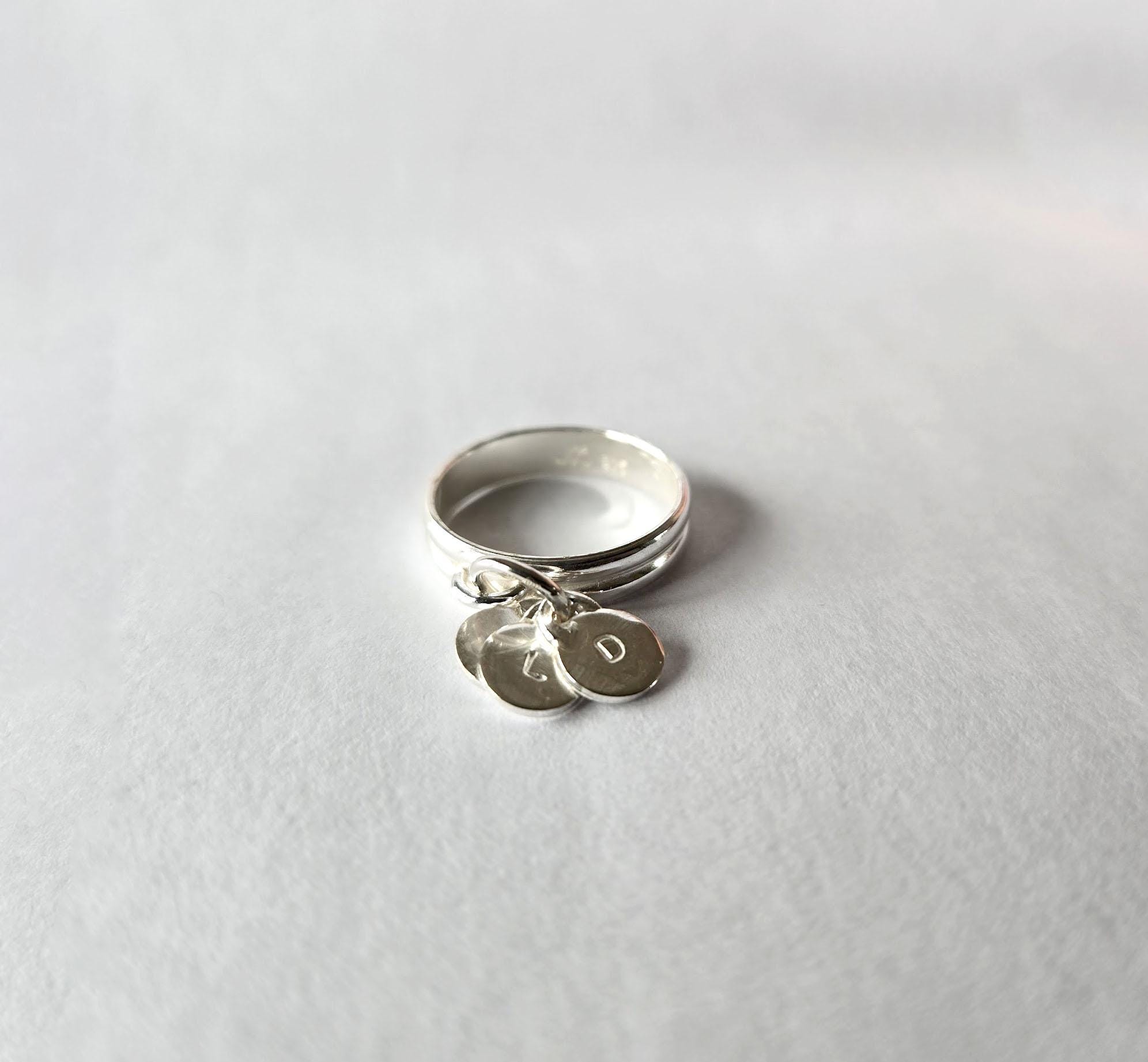 Initial Charm Ring, Custom Handmade Ring, Sterling Silver Ring, Dangle ...
