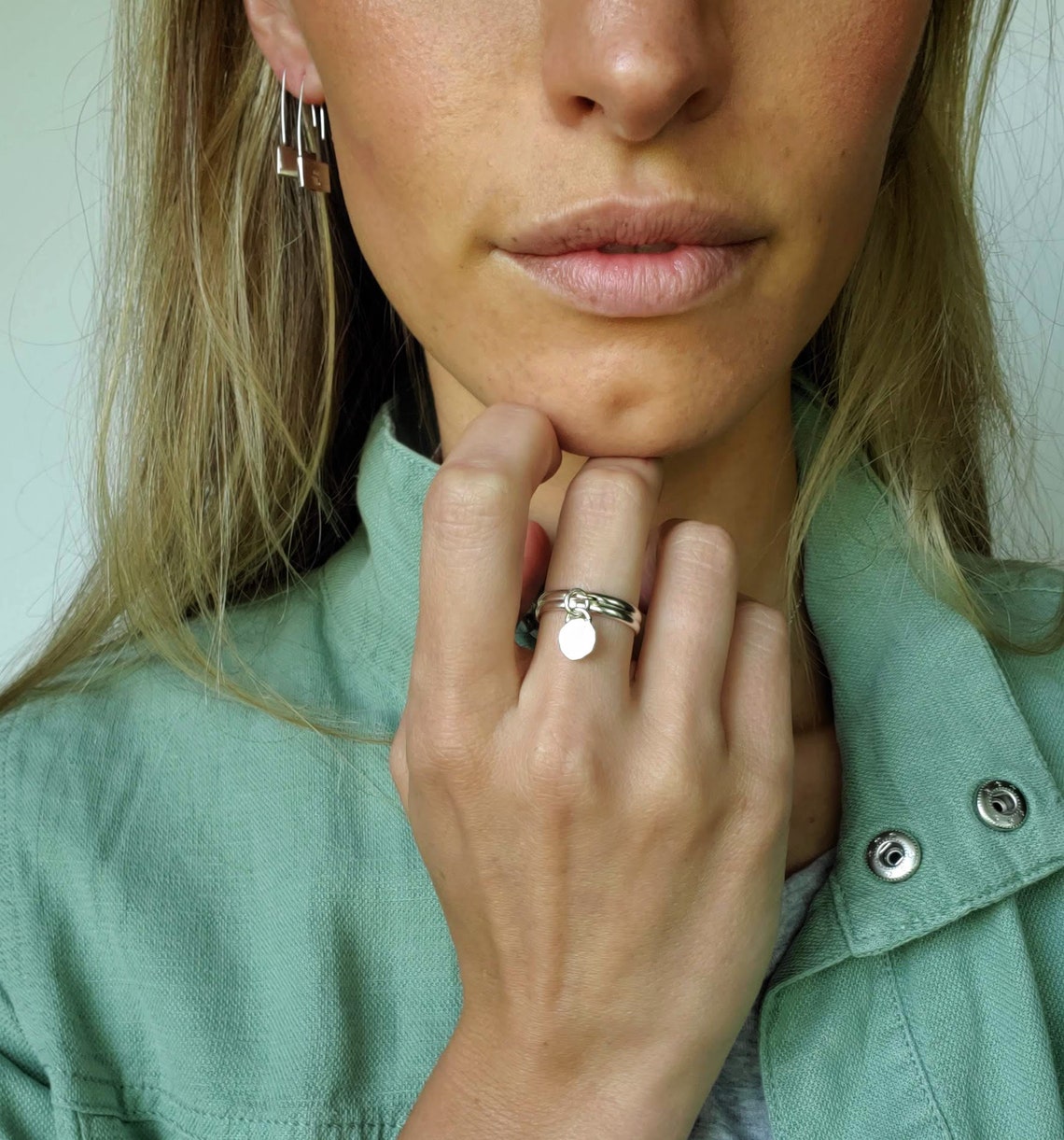 Hammered Charm Ring, Handmade Ring, Sterling Silver Ring, Dangle Ring ...