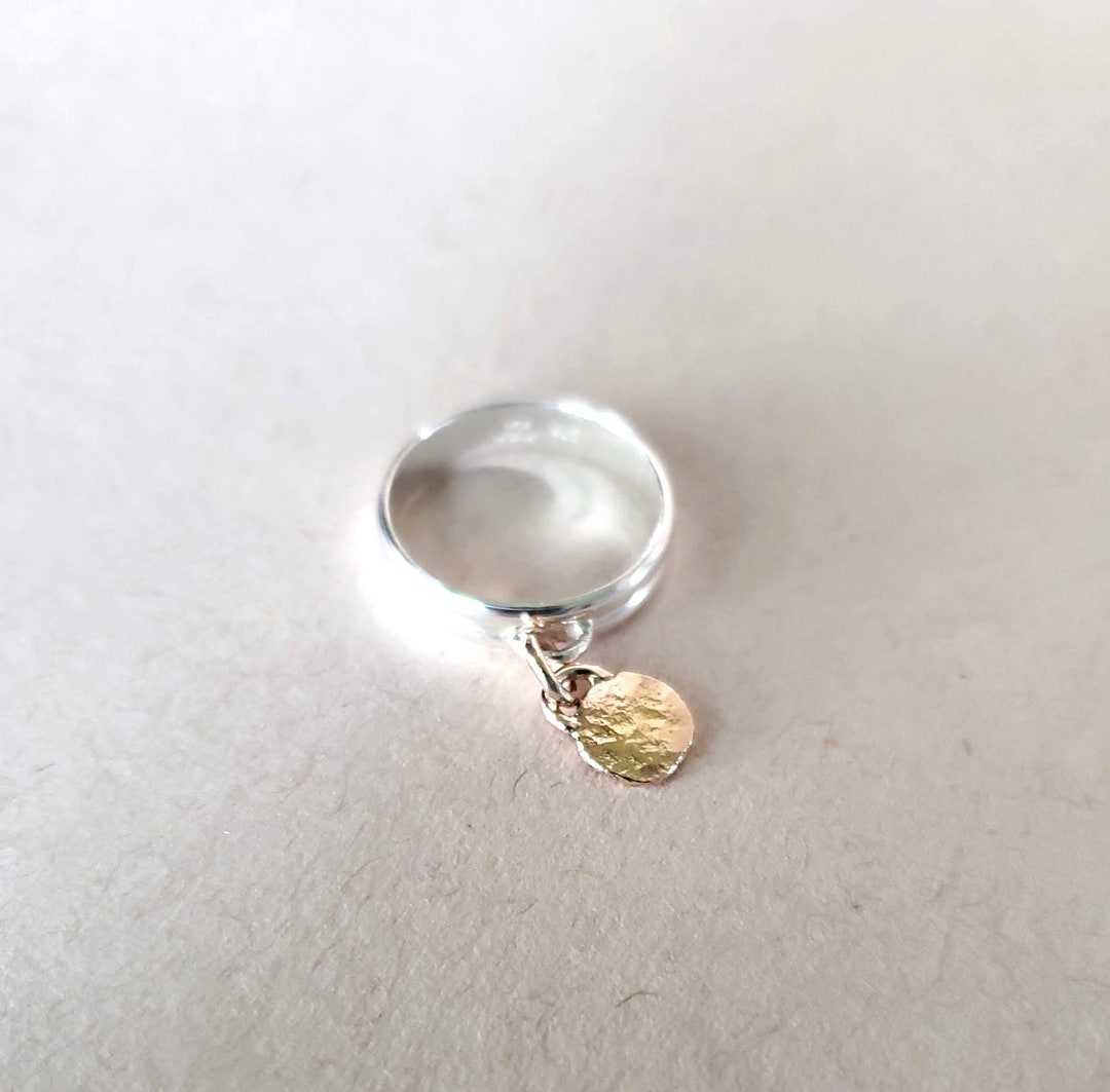 Hammered Charm Ring With 14k Charm, Mixed Metal Ring, Handmade Ring ...