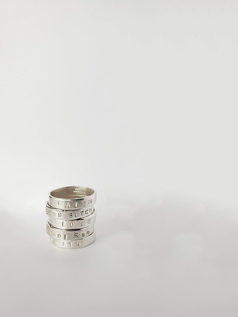 Custom Stamp Ring Name or Date Ring Sterling Silver Stamped | Etsy