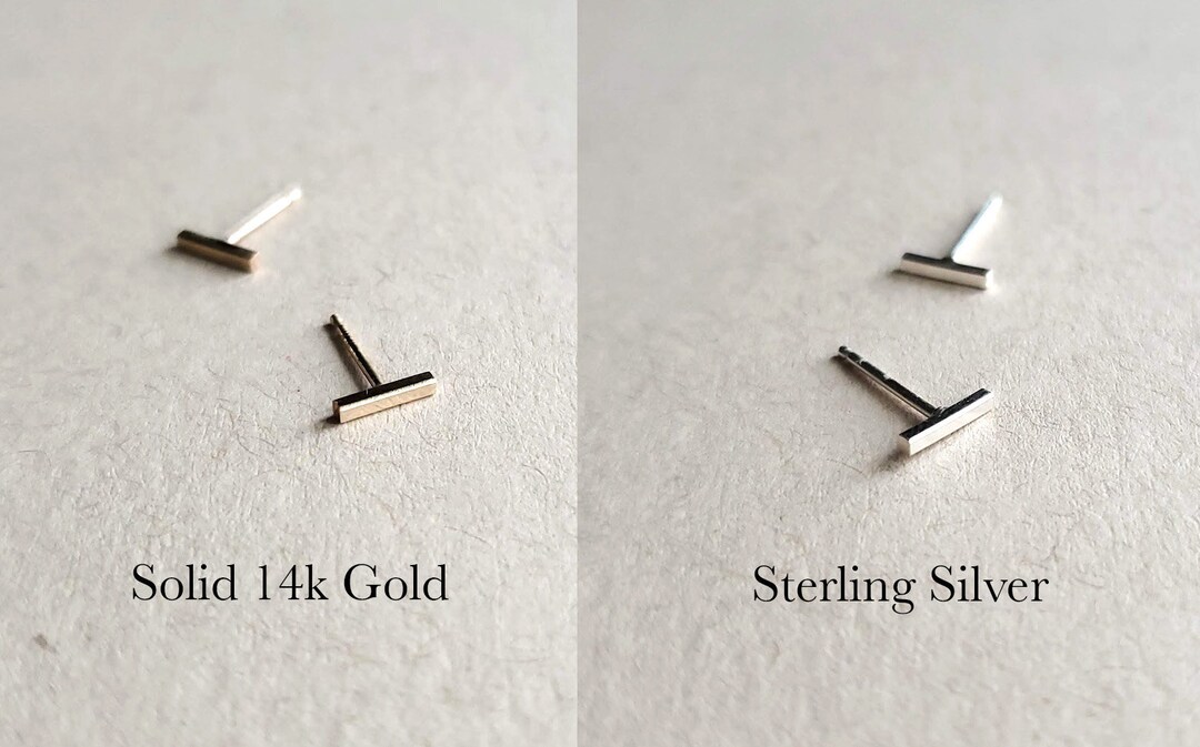 Classic Mini Bars, 14k Gold and Sterling Silver, Stud Earrings ...