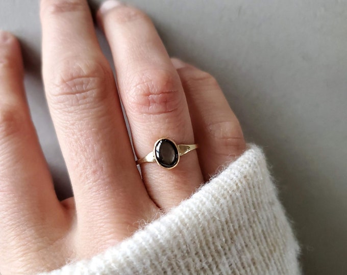 Black Star Sapphire Ring, Solid 14k Gold, Handmade Ring - Etsy