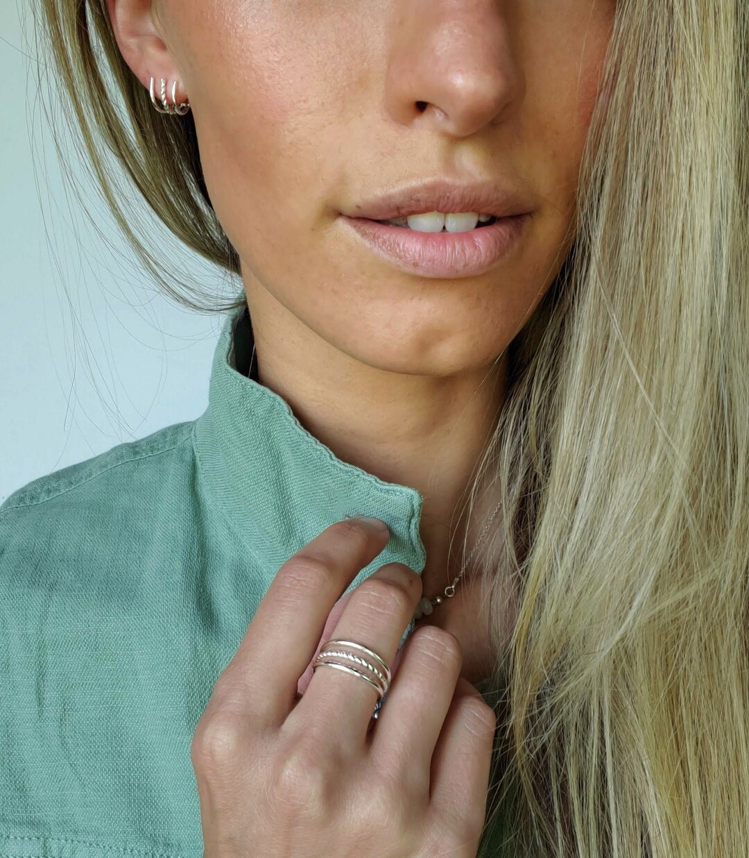 Amber Three Band Ring, Stacked Ring, Sterling Silver Ring, Hand Made ...