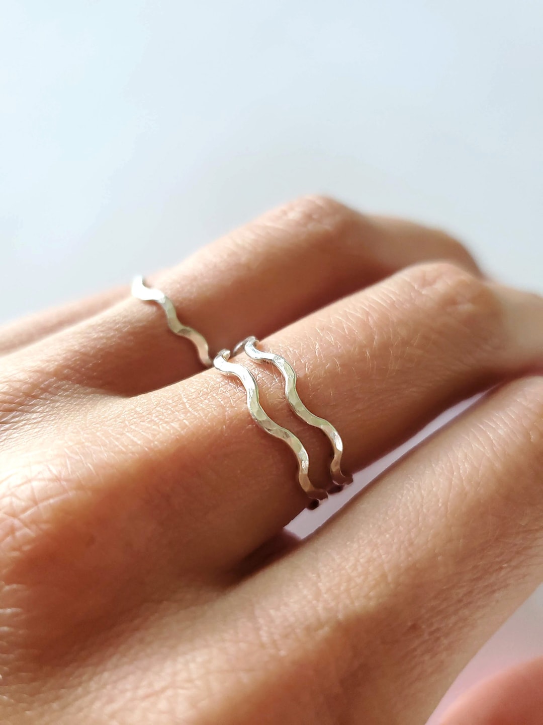 Hammered Wave Stacking Ring, Solid Sterling Silver, Thin Stacking Ring, Handmade - Etsy