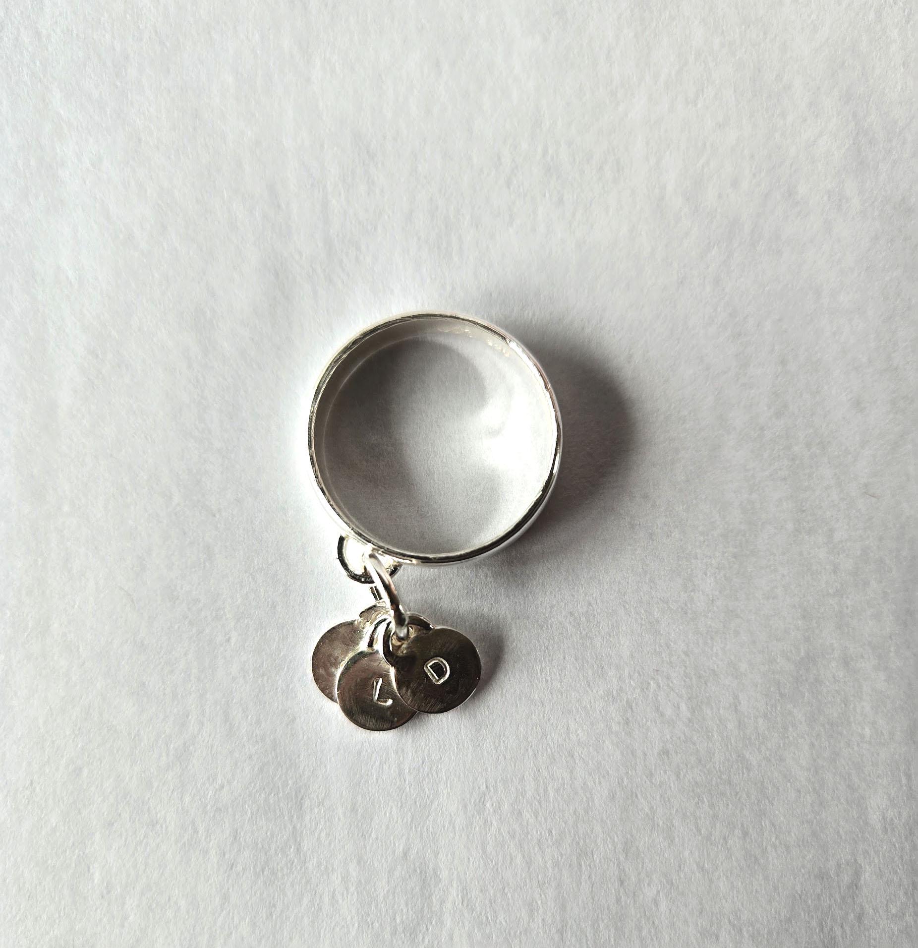 Initial Charm Ring, Custom Handmade Ring, Sterling Silver Ring, Dangle ...