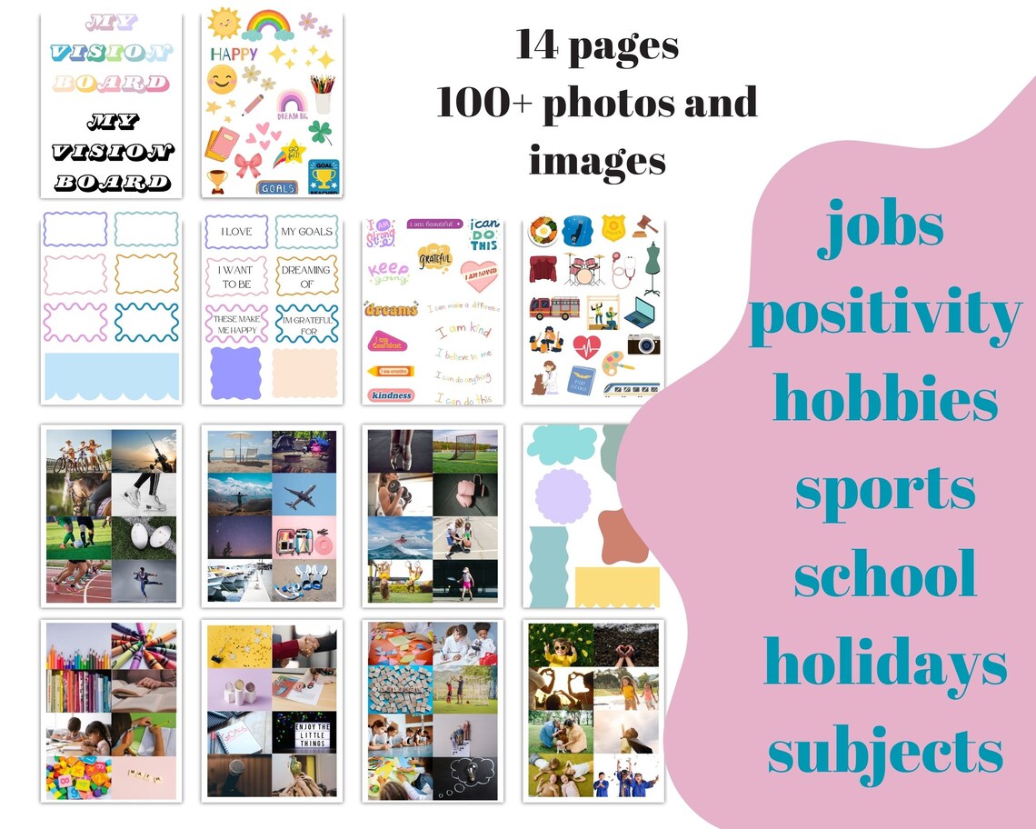 Vision Board Kit for Kids - Printable - Positive Affirmations for Kids ...