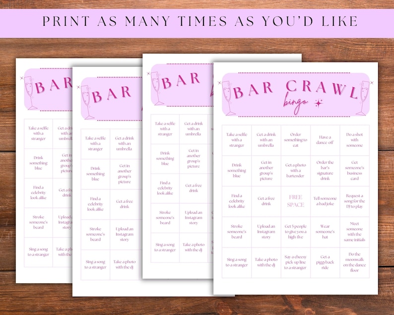 Bar Crawl Bingo Printable - Pub Crawl Bingo - Bar Crawl Games - Digital Download - Etsy