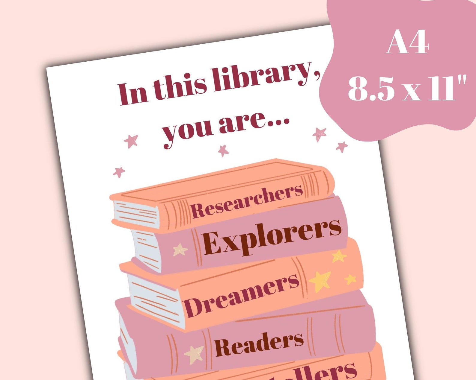 Children's Library Print: Book Lover Classroom Decor (digital Download ...