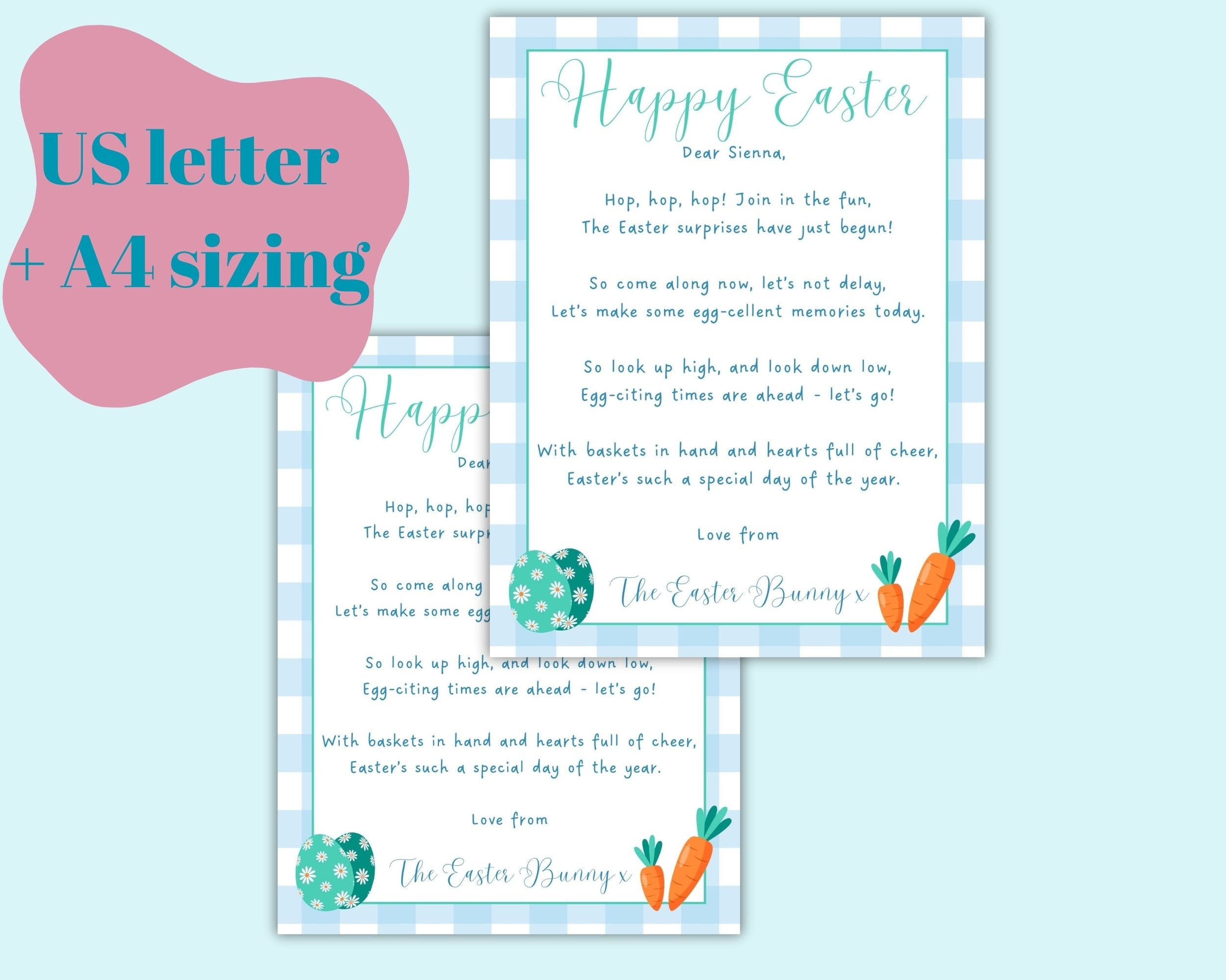 Easter Bunny Letter Editable printable 8.5 X 11 A4 Easter Letter ...