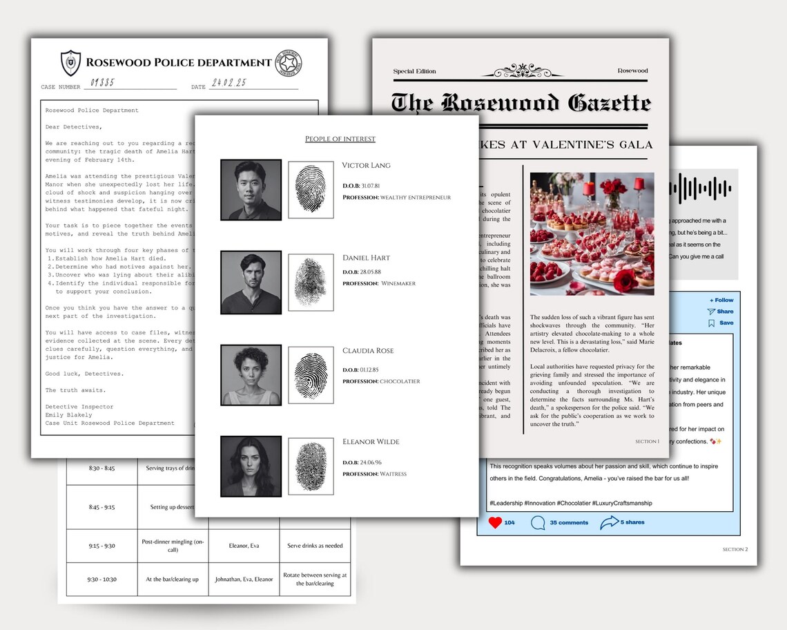 Murder Mystery Case Files Printable Valentines Date Night True Crime ...
