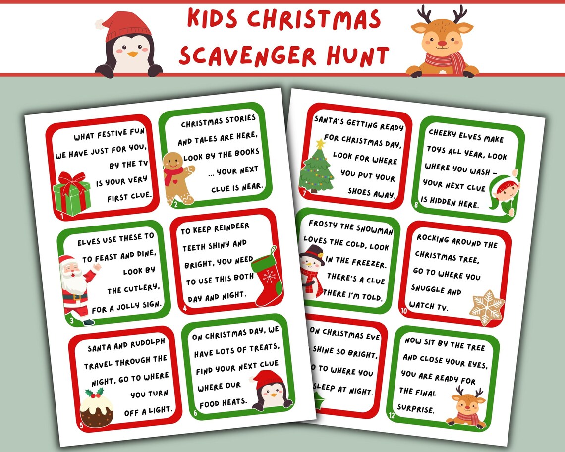 Kids Christmas Scavenger Hunt: Indoor Treasure Hunt (digital Download ...