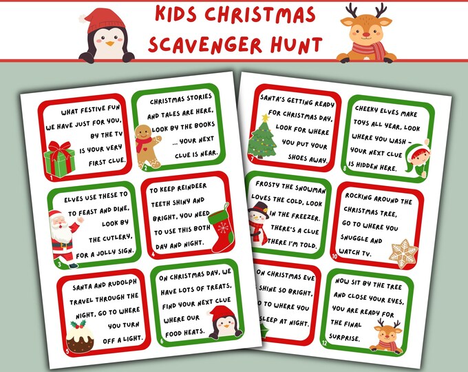 Christmas Scavenger Hunt for Kids, Indoor Printable Christmas Treasure ...